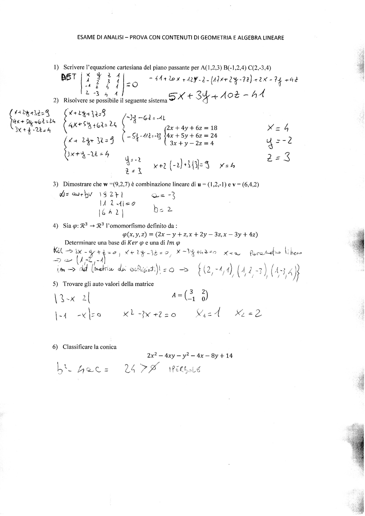 Test Geometria Superato Prove Desame Di Geometria Docsity