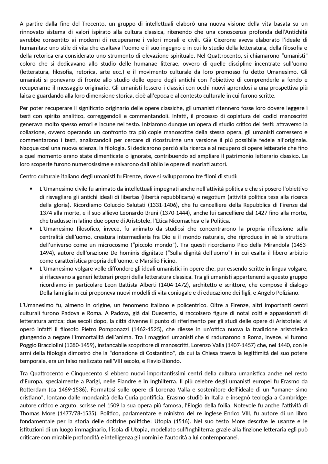 Sintesi Umanesimo Storia Schemi E Mappe Concettuali Di Storia Docsity