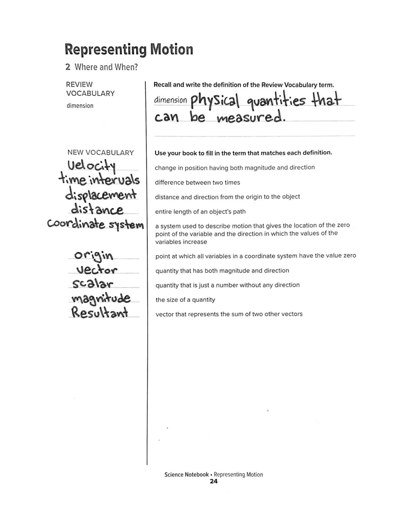 Representing Motion: where and when (pt.1) | Study notes Physics | Docsity