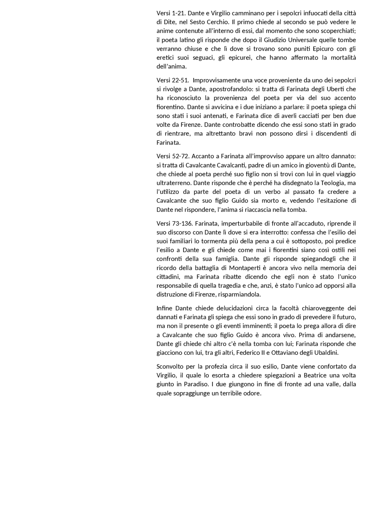 sintesi canto X inferno | Schemi e mappe concettuali di Italiano | Docsity