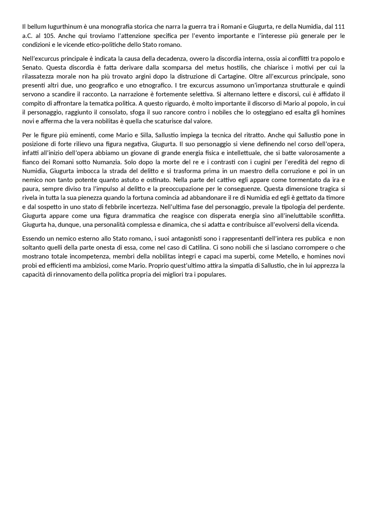 Sintesi Bellum Iugurthinum Schemi E Mappe Concettuali Di Latino Docsity