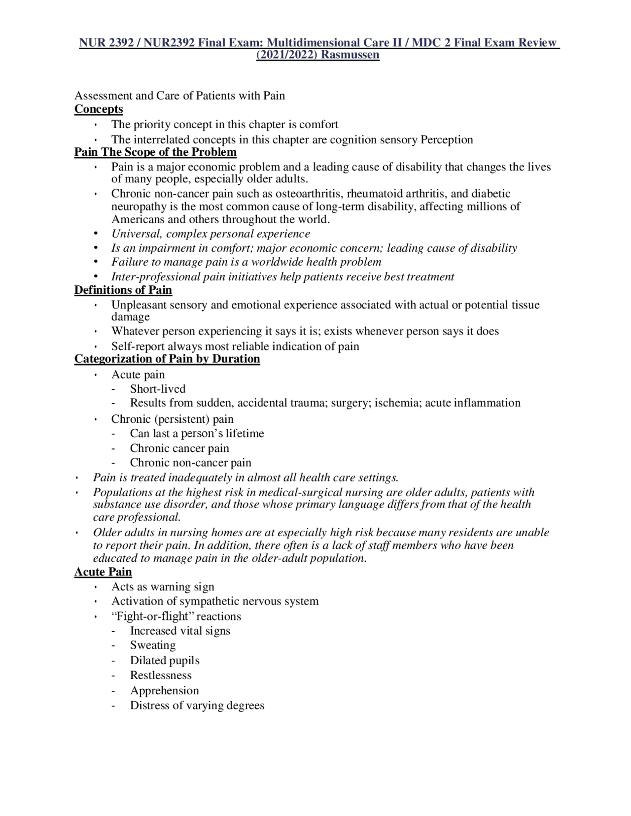 NUR 2392 / NUR2392 Final Exam: Multidimensional Care II / MDC 2 Final ...
