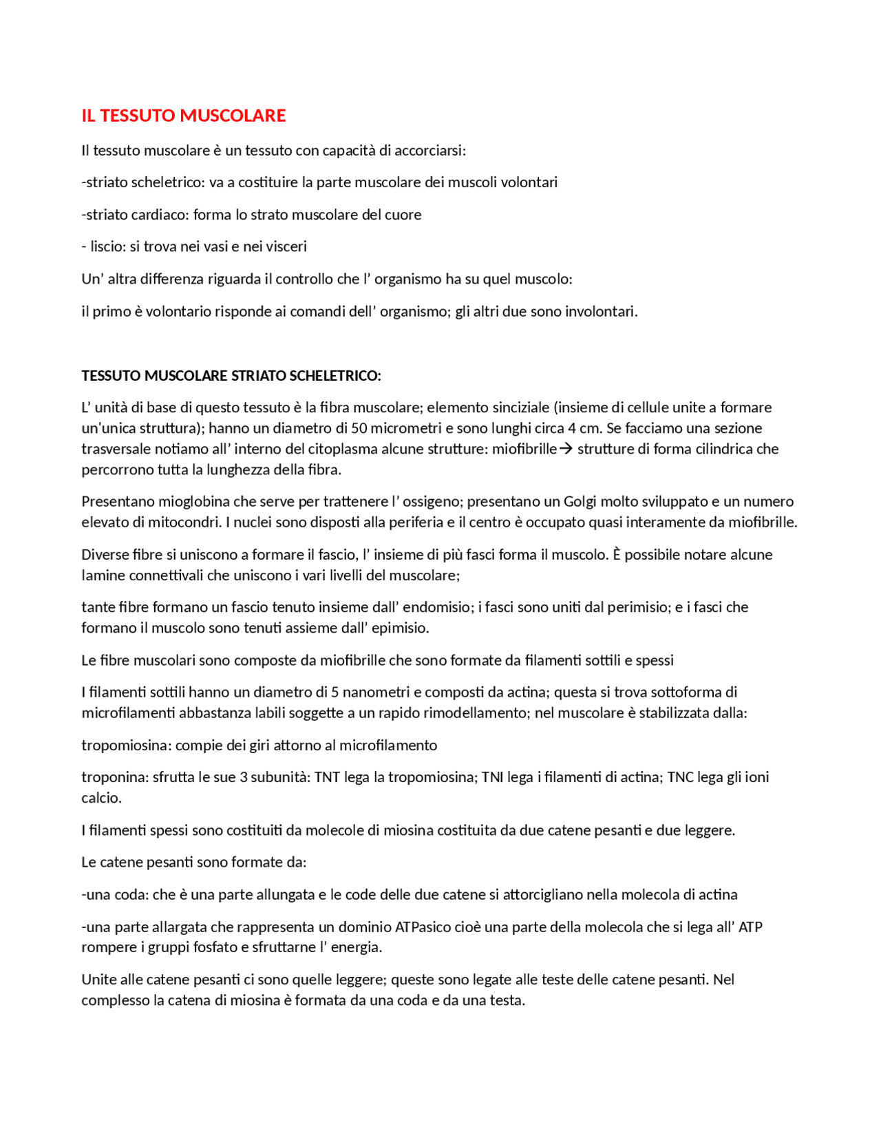 Istologia Tessuto Muscolare Dispense Di Istologia Docsity