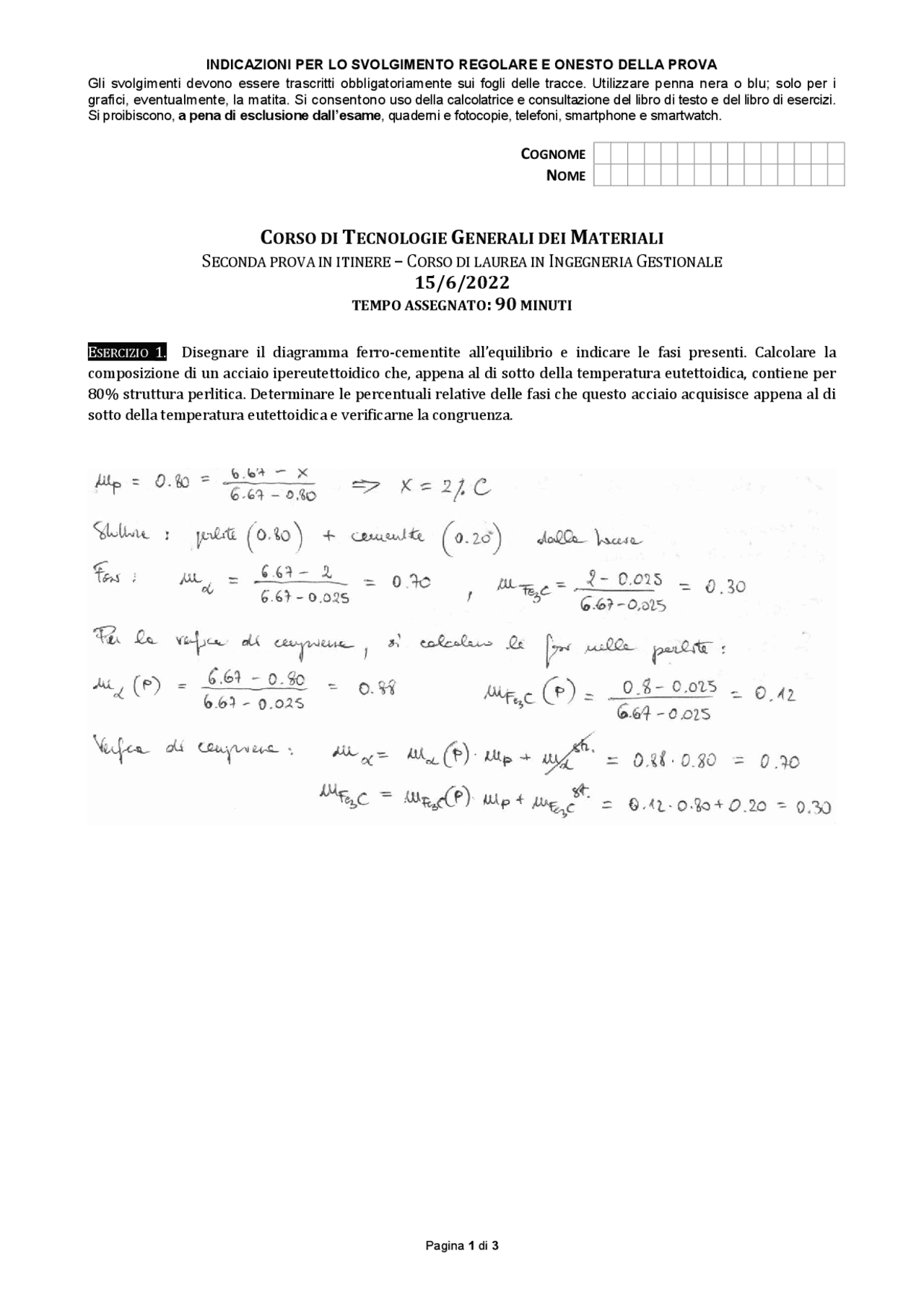 Prove Desame Tecnologie Dei Materiali Unisa Prof Fabrizia Caiazzo