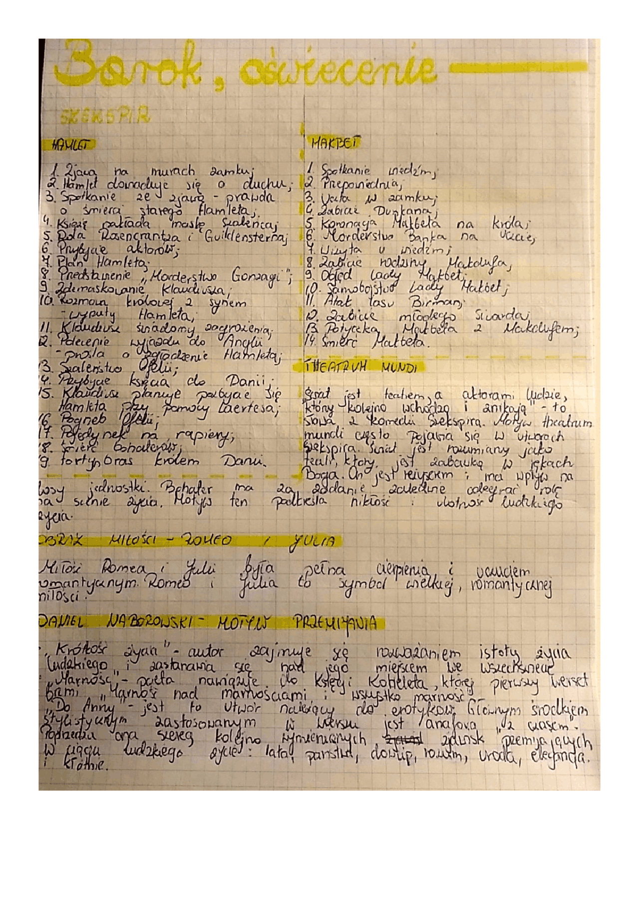 Barok i oświecenie notatka | Notatki Język polski | Docsity