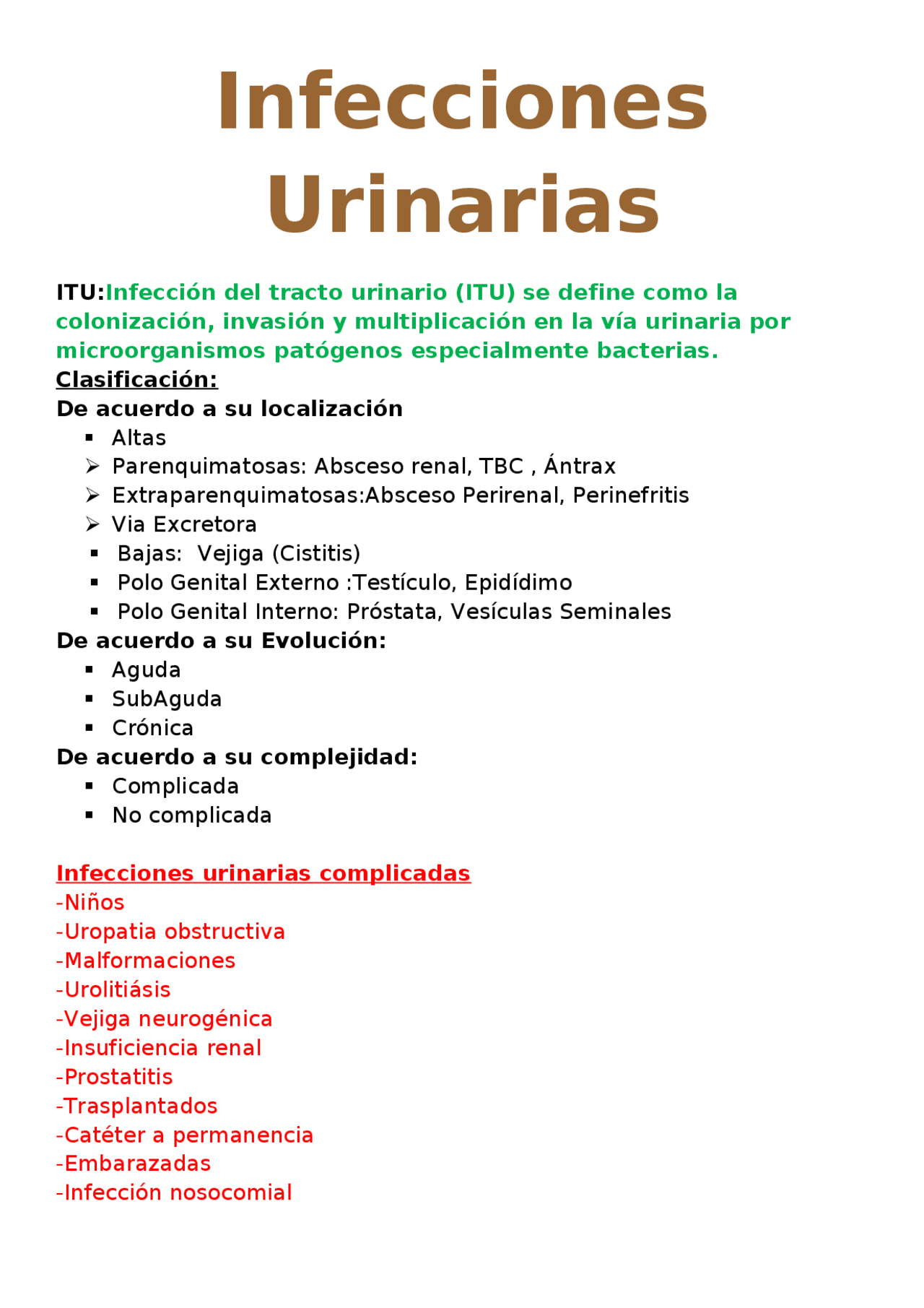 Infección Urinaria-Materia Urologia- | Apuntes de Urología | Docsity