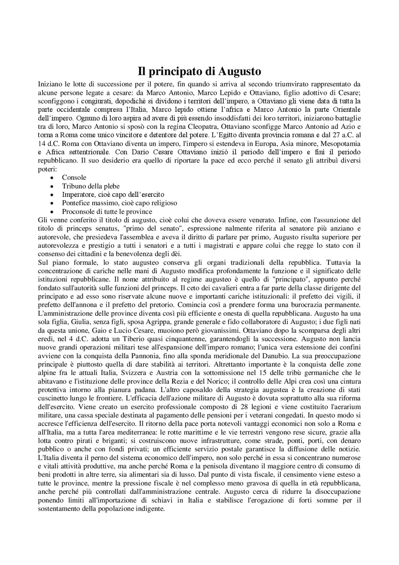 Il Principato Di Augusto Appunti Di Storia Docsity