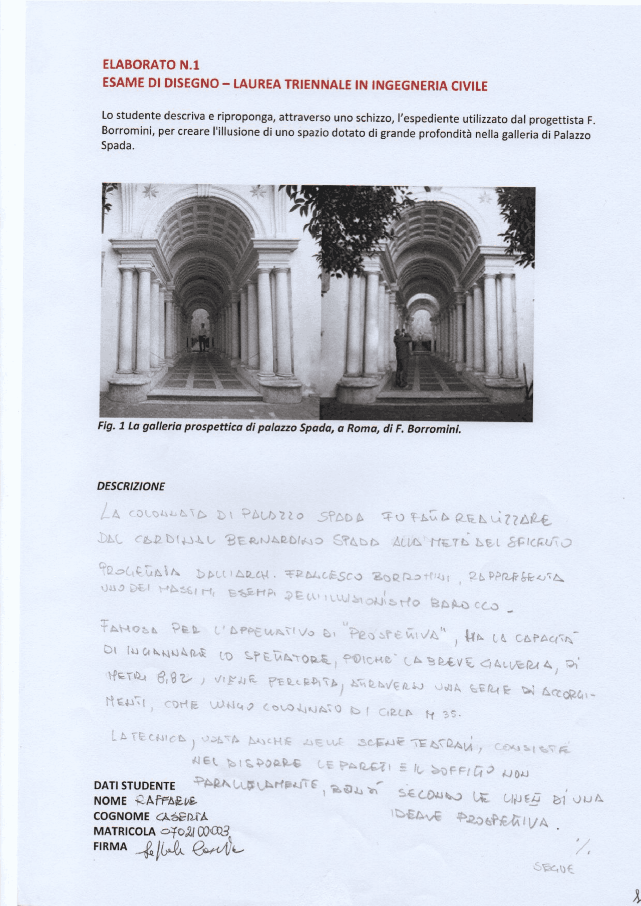 Elaborato 1 schizzo dello studente | Prove d'esame di Disegno | Docsity