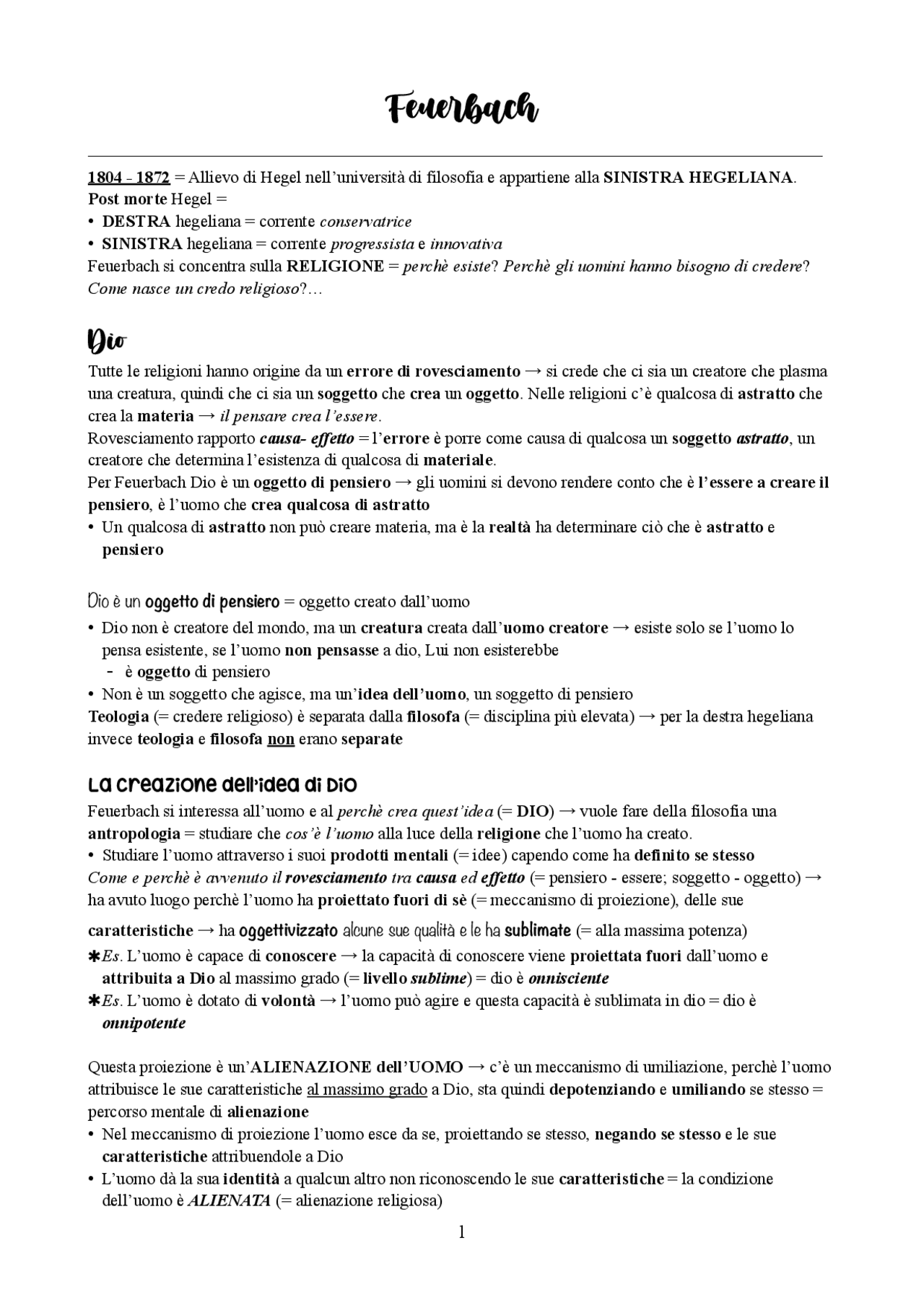 Appunti sul filosofo Feuerbach | Appunti di Filosofia | Docsity