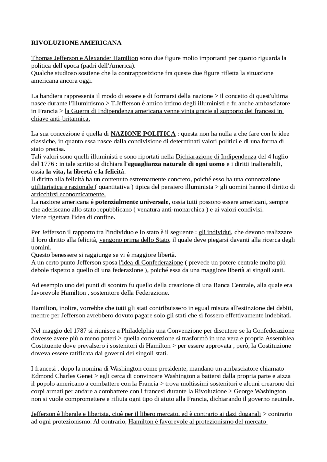 rivoluzione americana | Appunti di Storia Delle Dottrine Politiche | Docsity