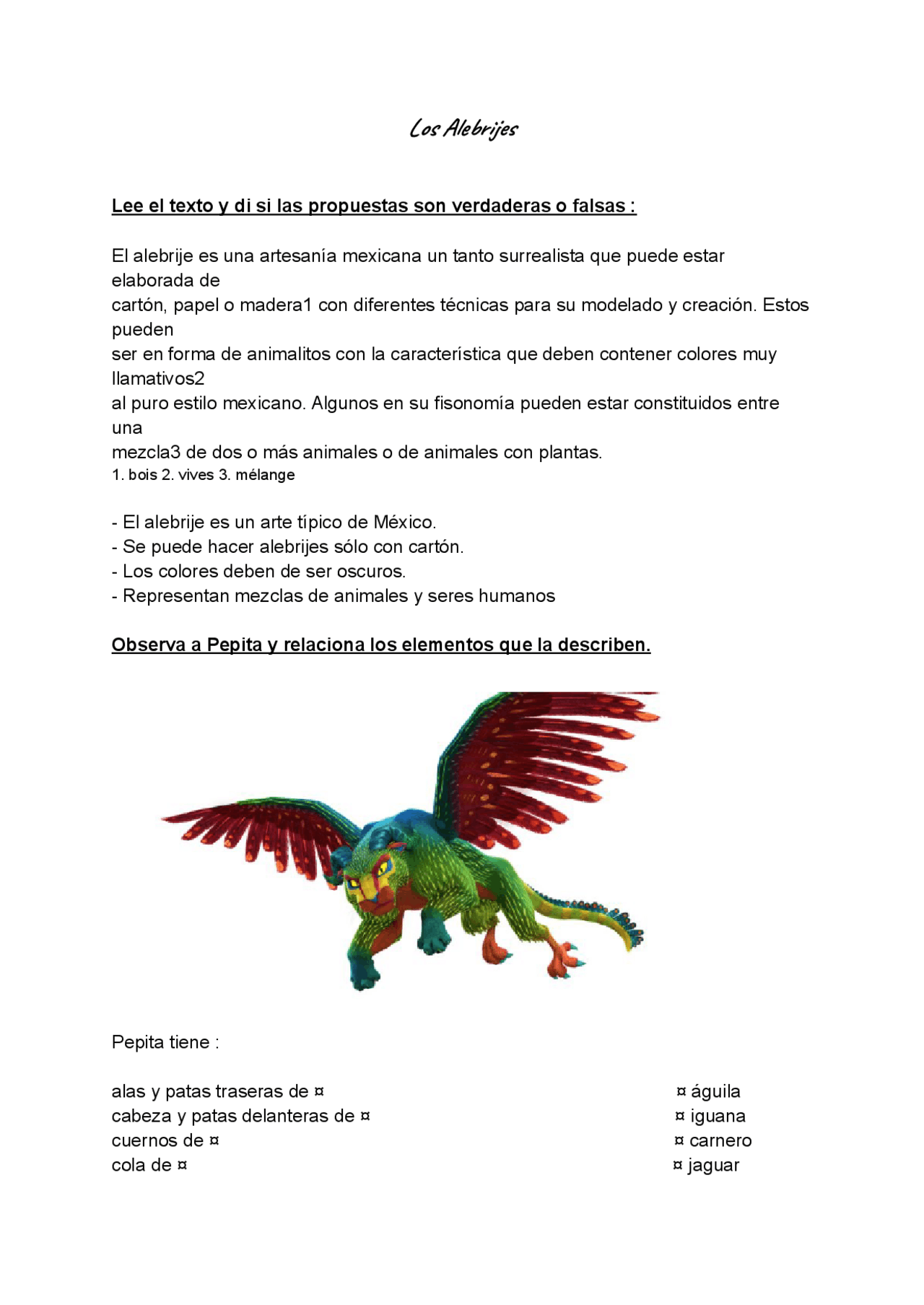 Alebrijes et tradition mexicaine | Exercices Espagnol | Docsity
