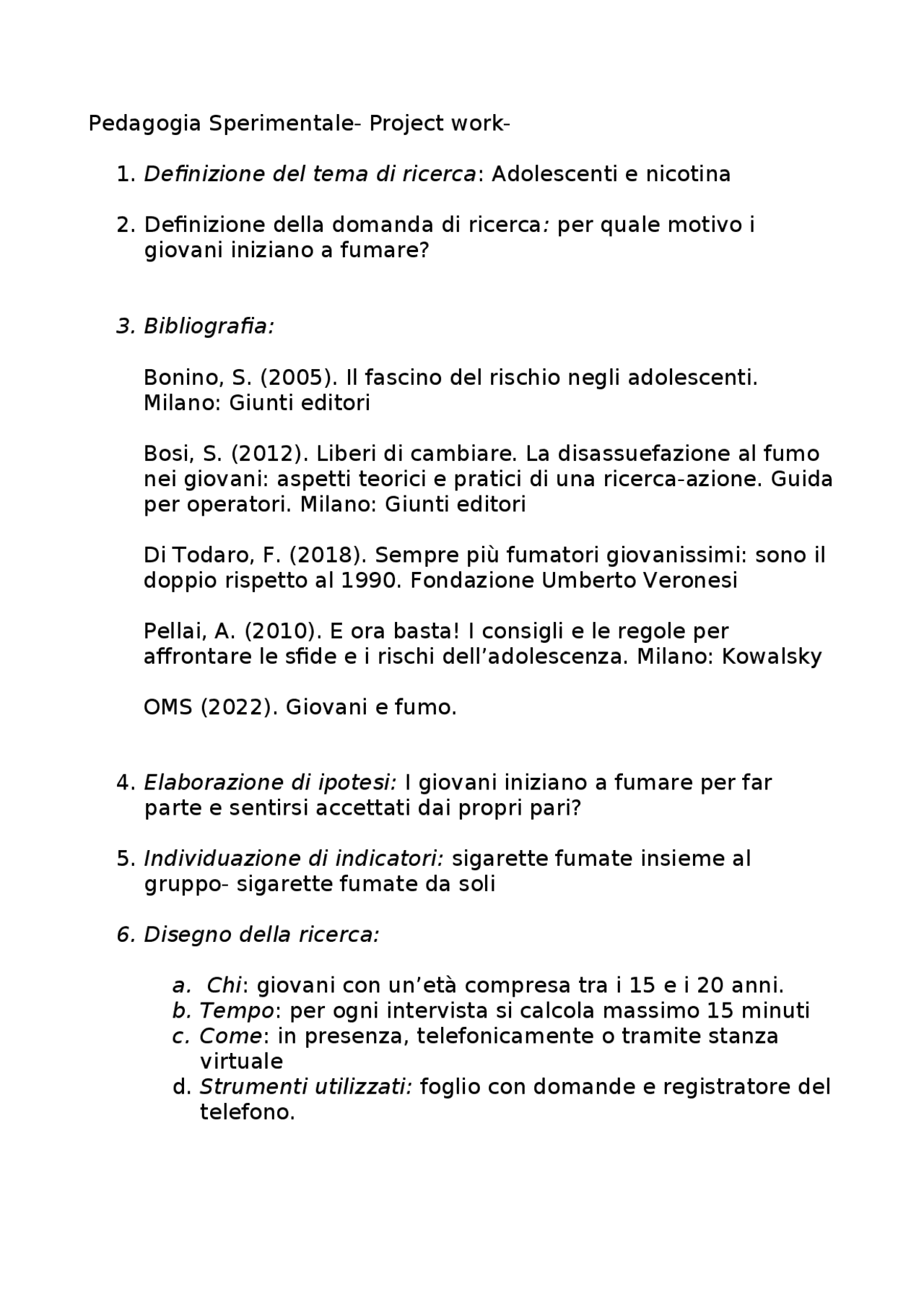 Project work per non frequentanti. | Prove d'esame di Pedagogia ...