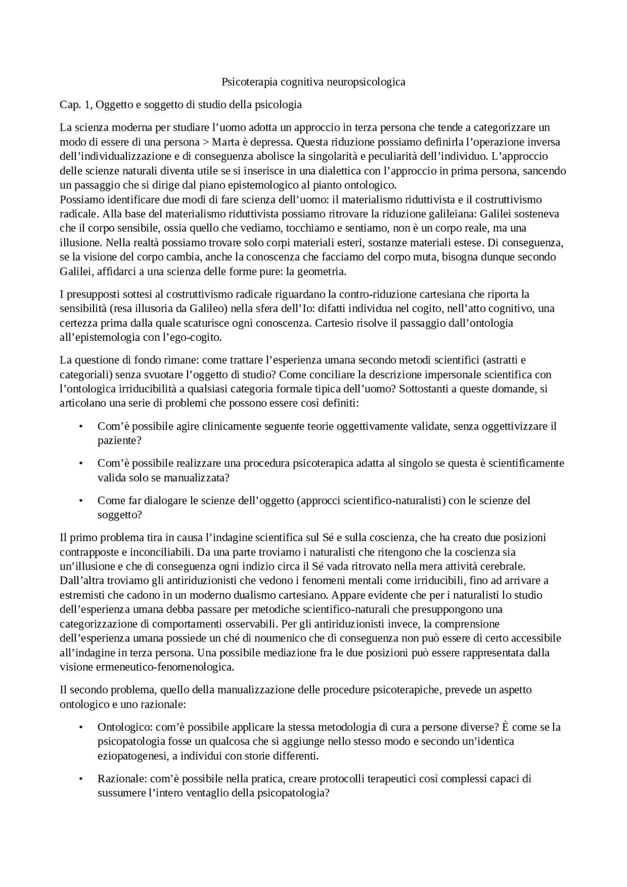 Psicoterapia Cognitiva Sbobinature Di Psicologia Cognitiva Docsity