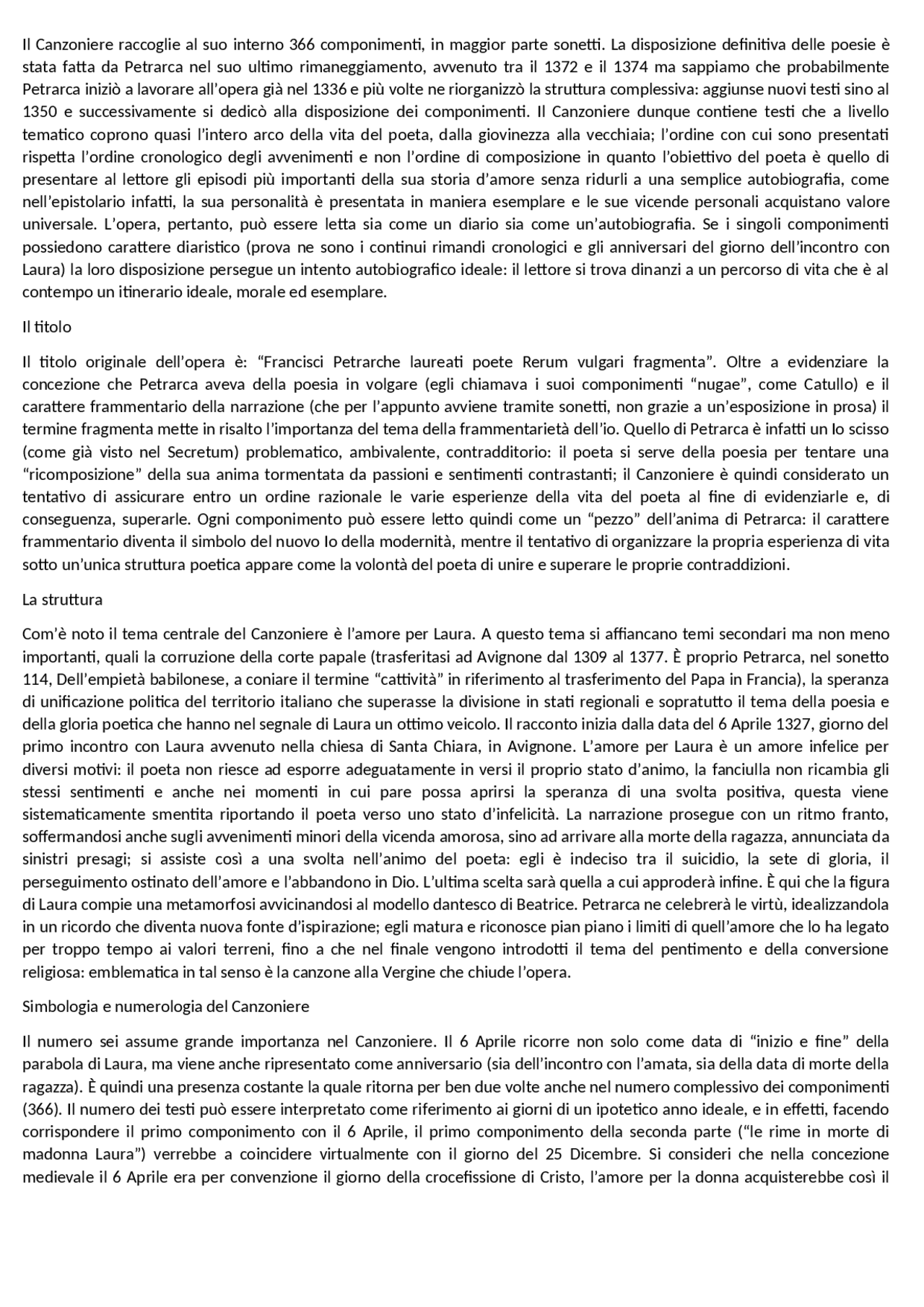 Sintesi Del Canzoniere Schemi E Mappe Concettuali Di Italiano Docsity