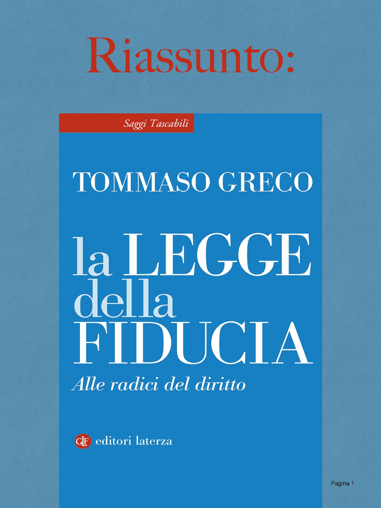 Riassunto Del Libro La Legge Della Fiducia” Corso C Appunti Di