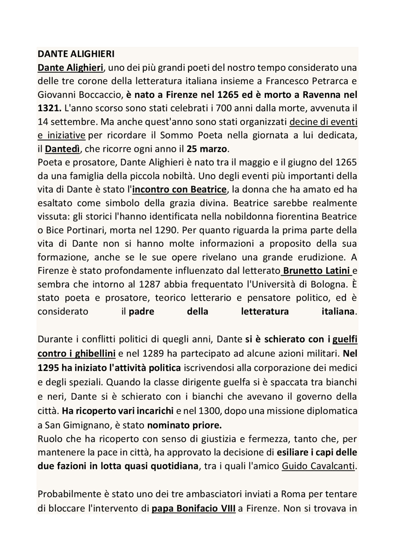 Dante Alighieri vita e opere | Schemi e mappe concettuali di ...