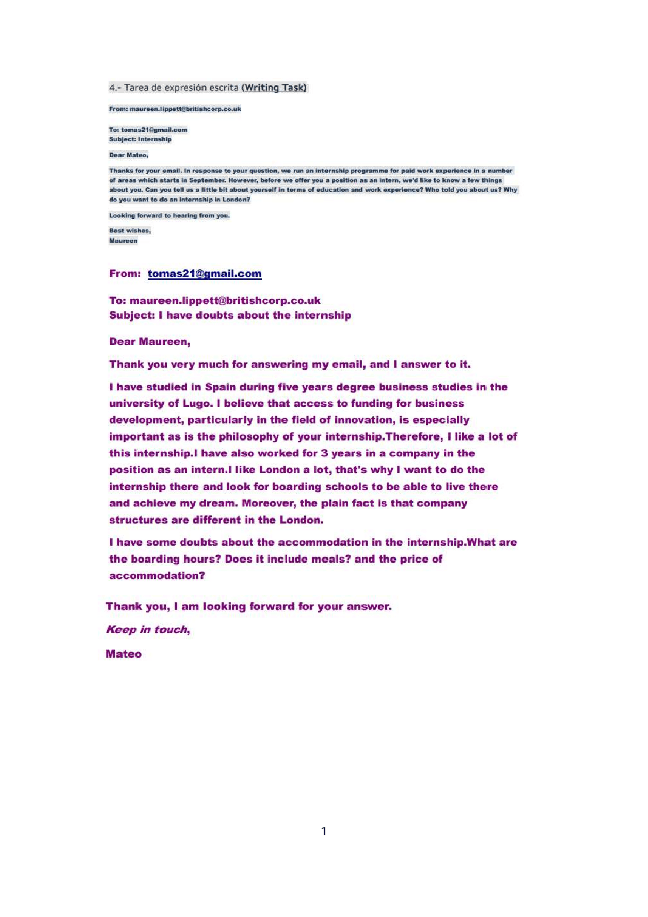 Carta informal en Inglés | Transcripciones de Inglés | Docsity