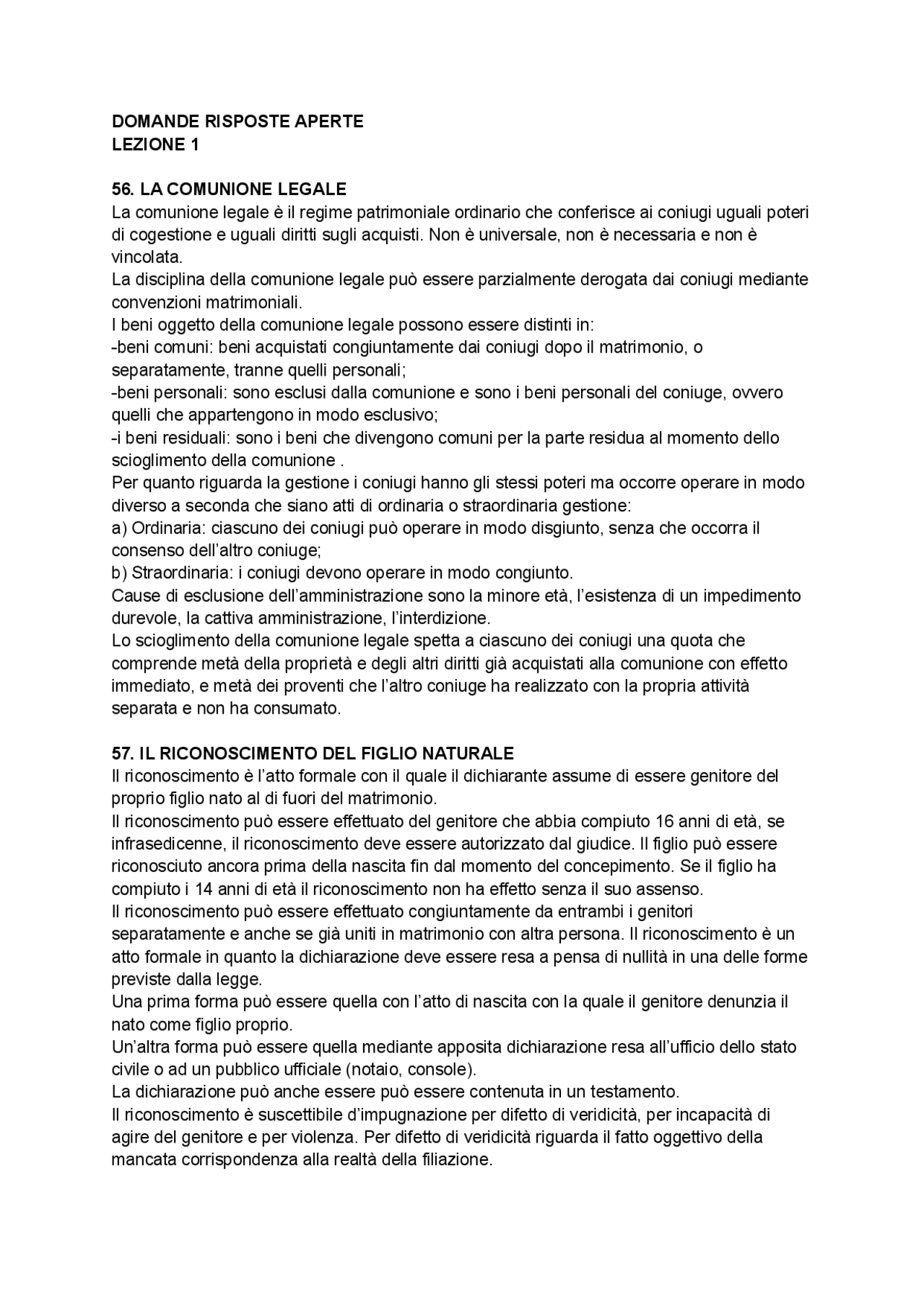 Risposte domande aperte del paniere di diritto privato | Panieri di Diritto Privato | Docsity