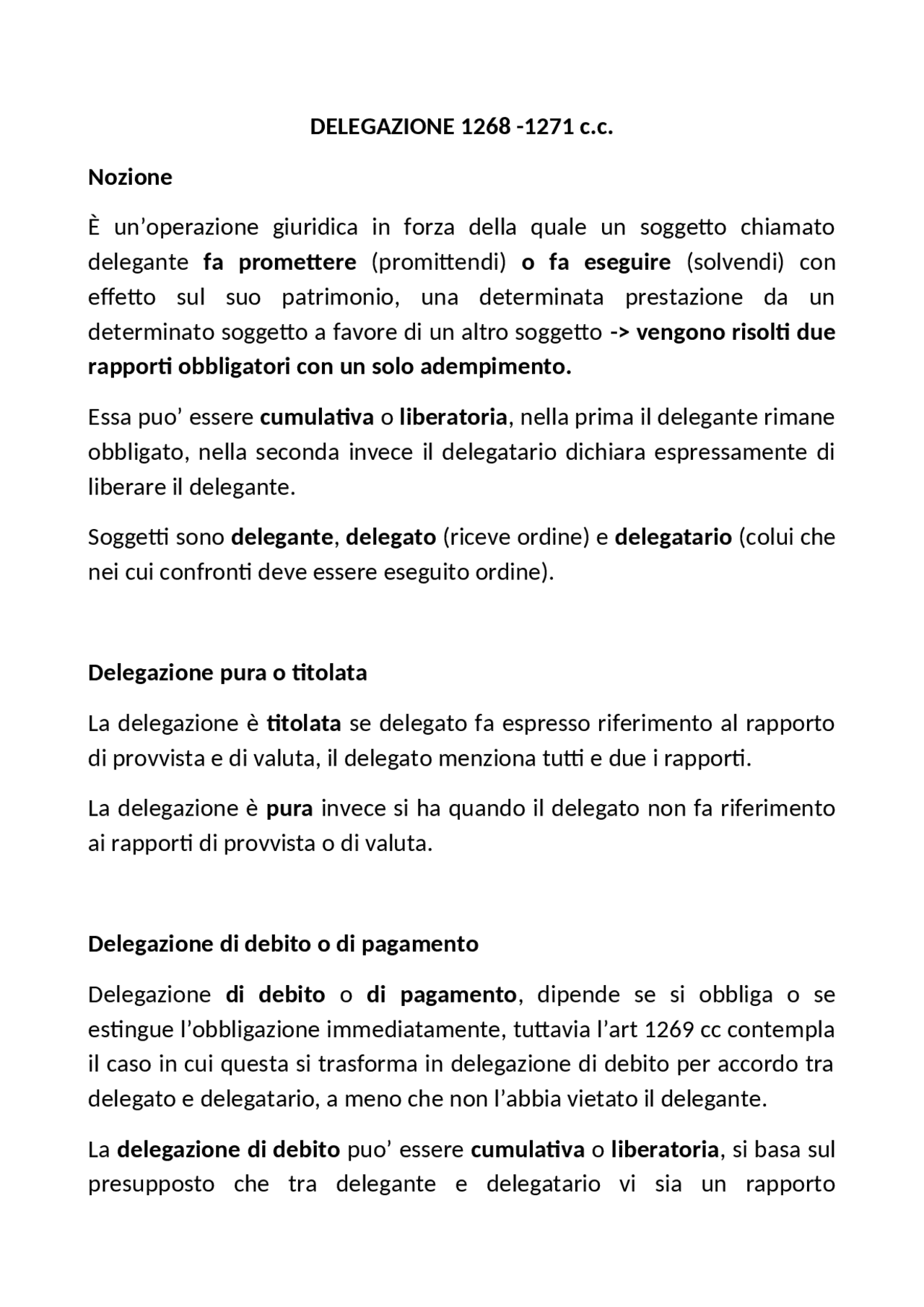 La Delegazione Riassunto Ed Esempi Redazionali Schemi E Mappe