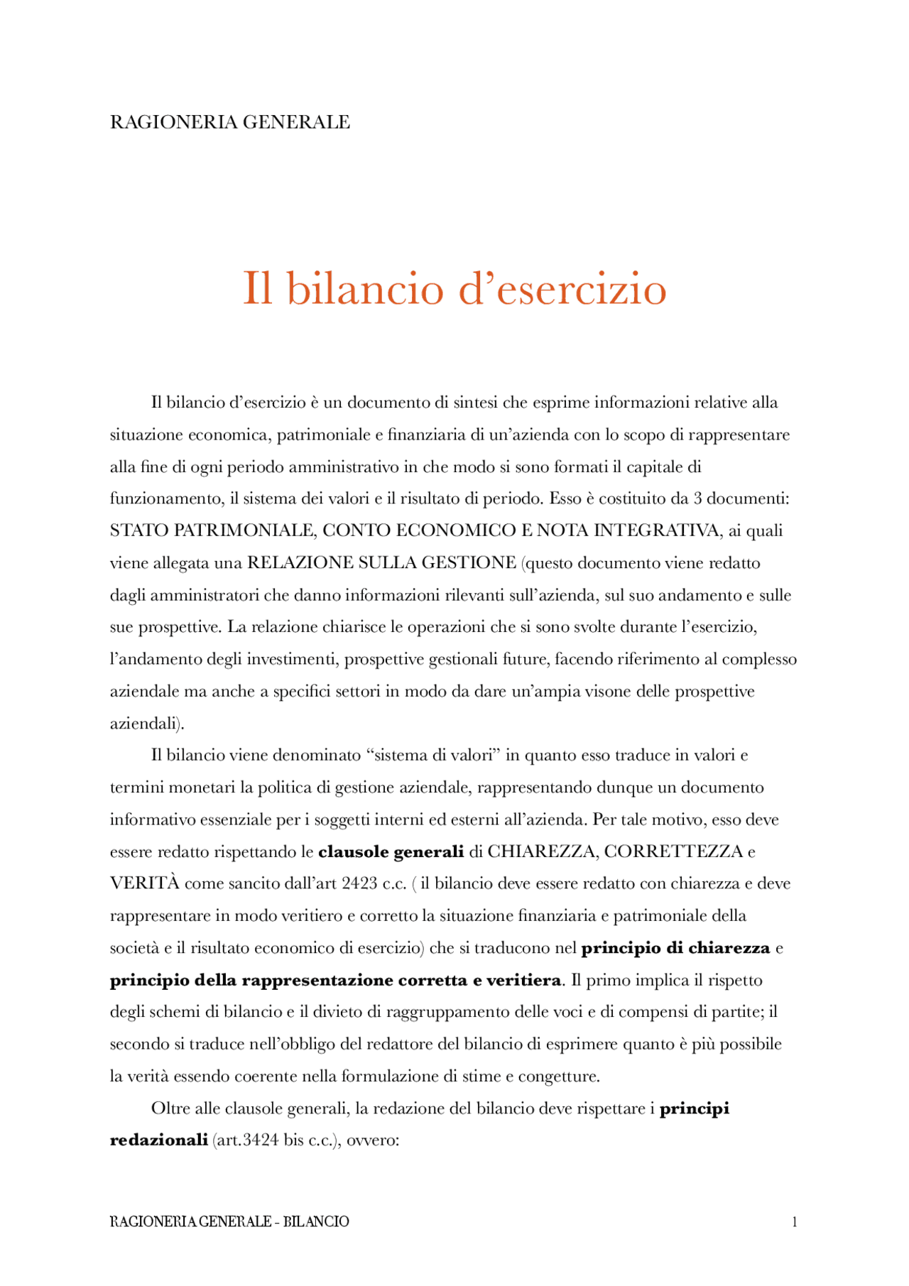 Bilancio di esercizio | Appunti di Ragioneria | Docsity