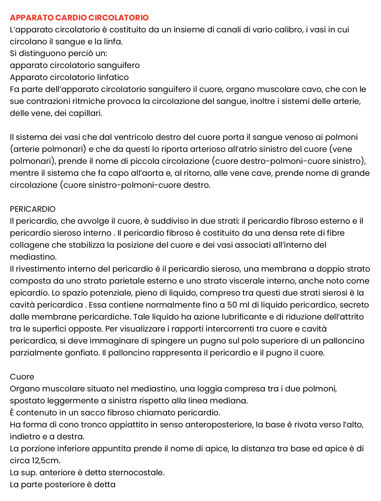 Apparato Cardio Circolatorio Appunti Di Anatomia Docsity