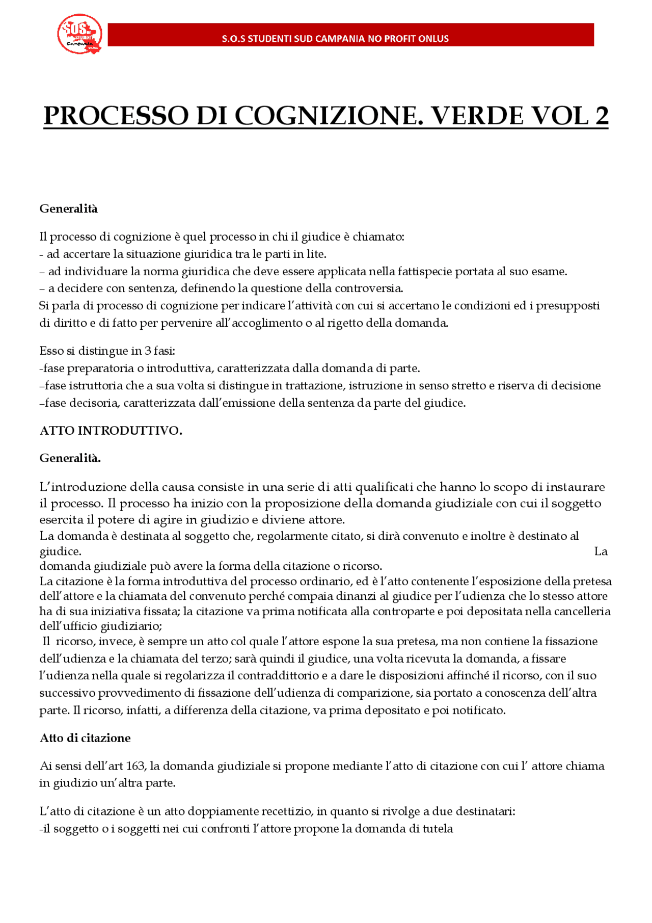 Processo Di Cognizione Schemi E Mappe Concettuali Di Diritto Docsity