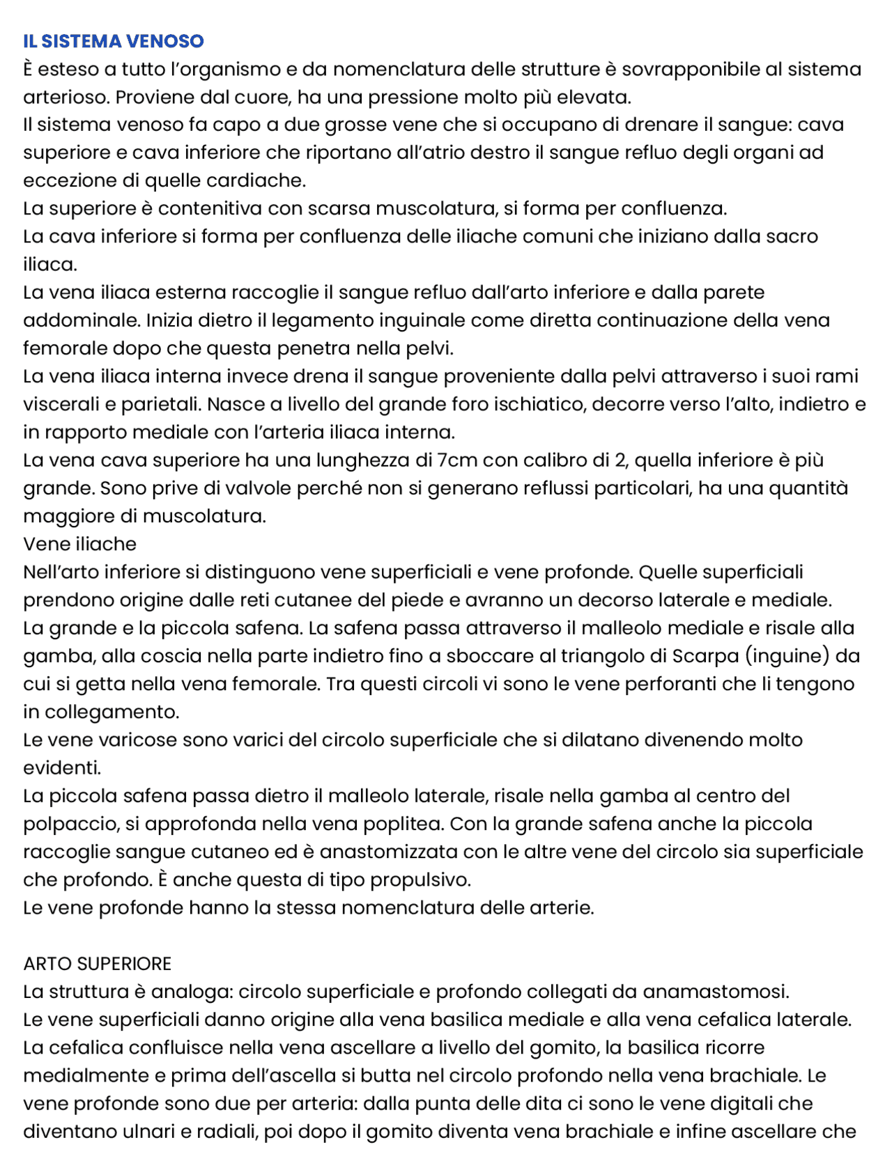Il Sistema Venoso Vene Arterie E Capillari Appunti Di Anatomia Docsity
