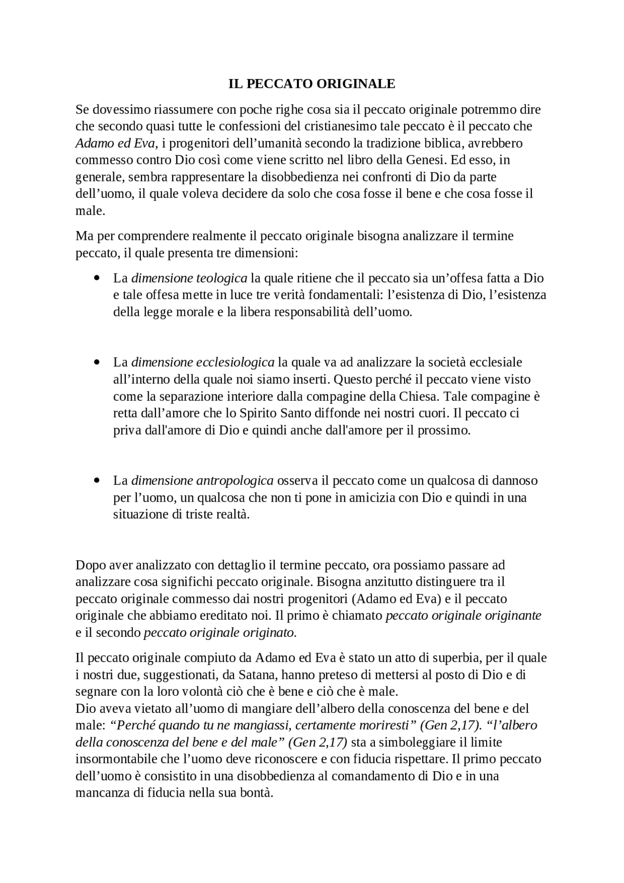 Appunti Sul Peccato Originale Appunti Di Teologia Ii Docsity