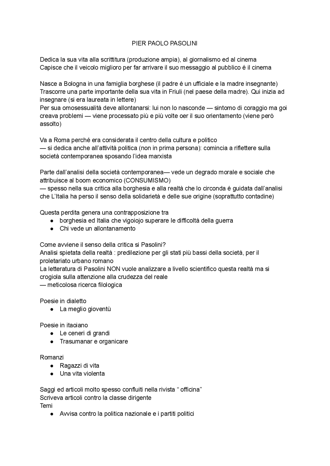 Primo sguardo a Pasolini | Appunti di Italiano | Docsity