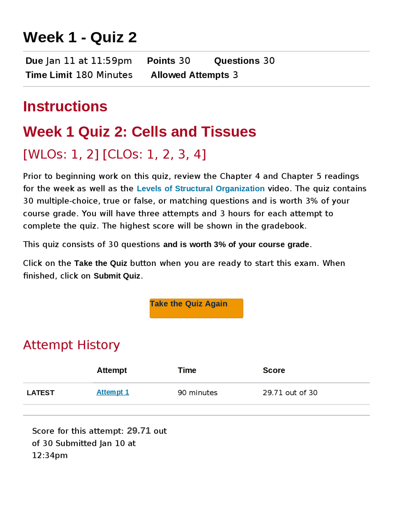 Week 1 Quiz 2 Cells And Tissues Exams Nursing Docsity