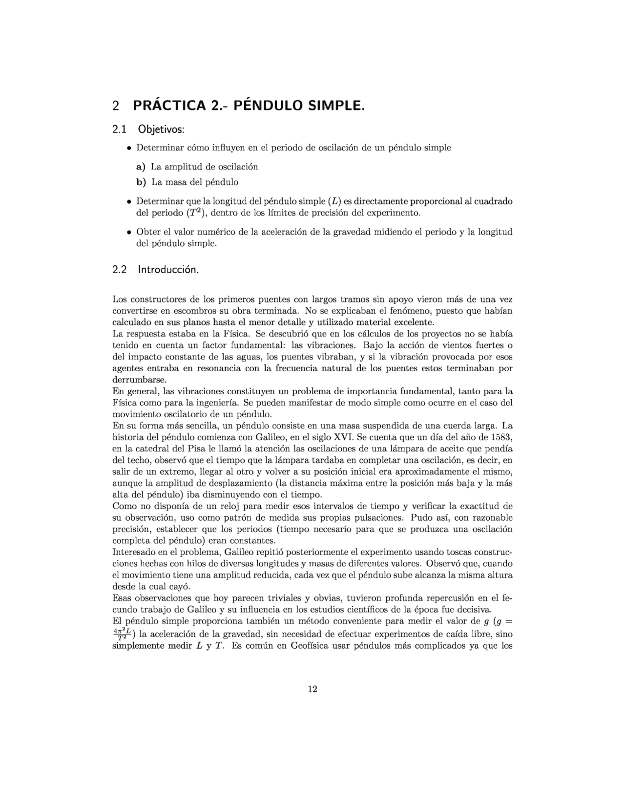 Practica de péndulo simple | Ejercicios de Física | Docsity