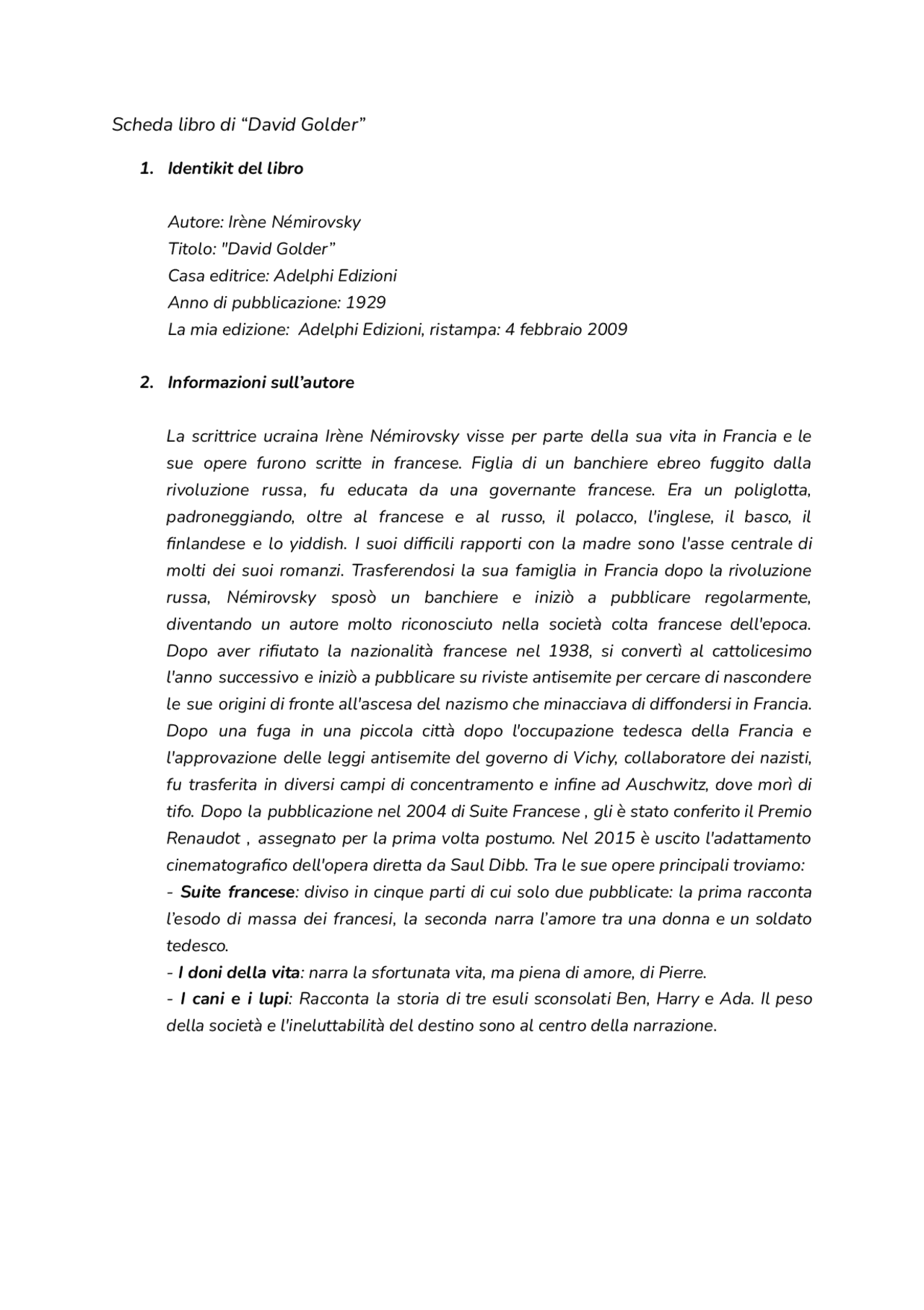 Scheda libro di "David Golder" di Irène Némirovsky | Slide di Italiano ...