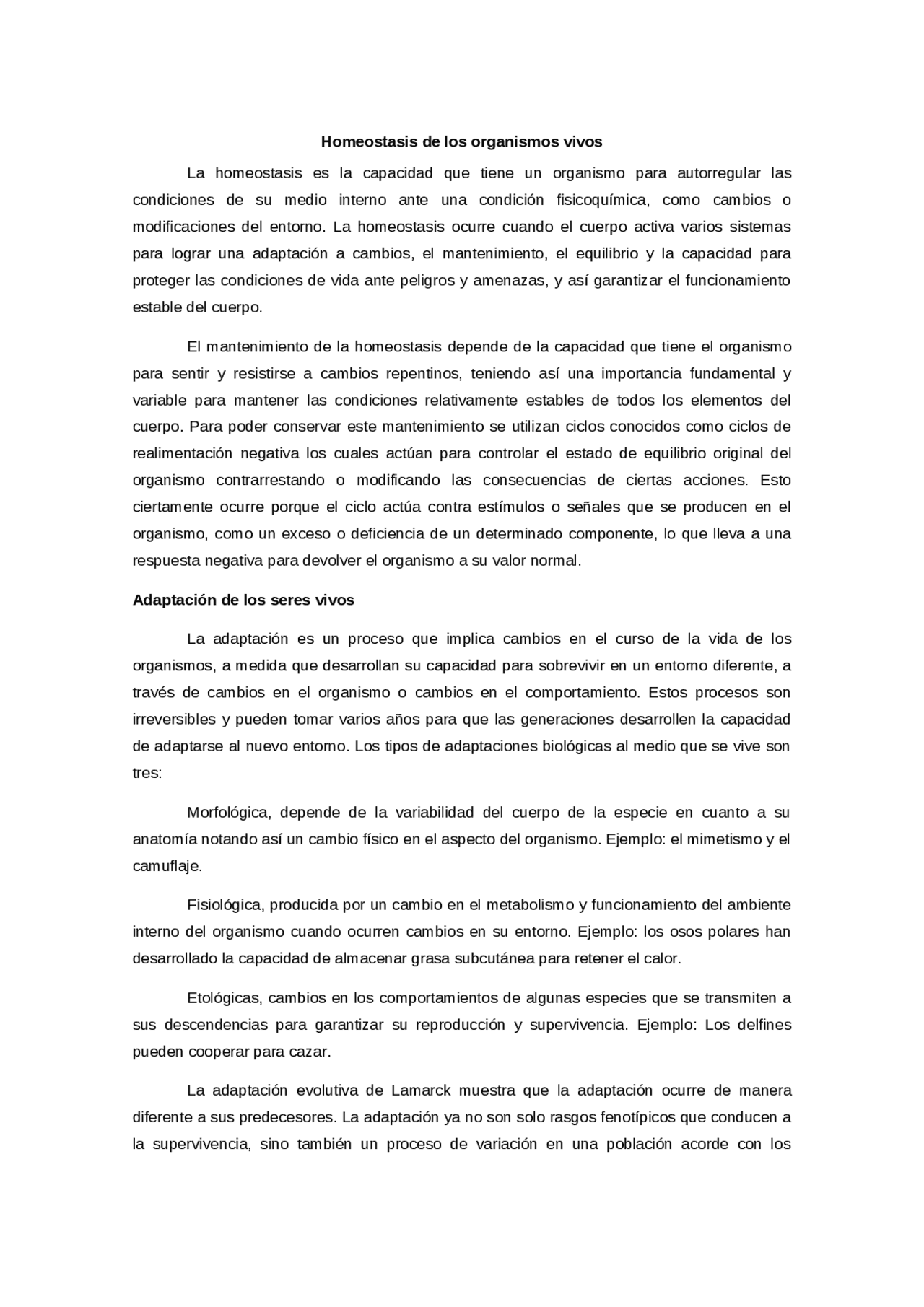 Homeostasis De Los Organismos Vivos Resúmenes De Biología Docsity