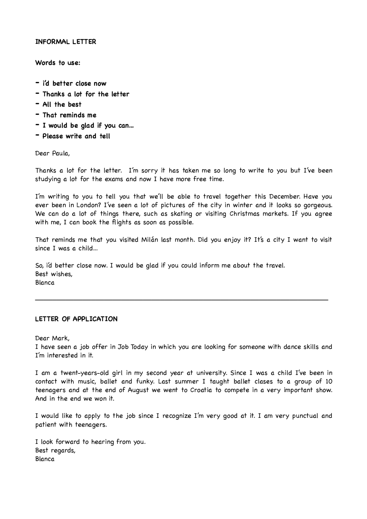 Informal Letter and Letter of Application | Apuntes de Idioma Inglés ...