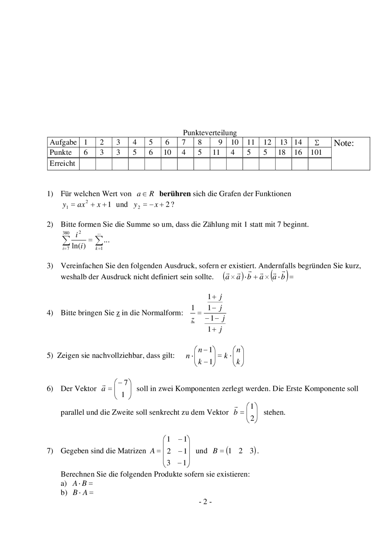 Prüfungen Mathematik 1 Prüfungen Mathematik I Docsity