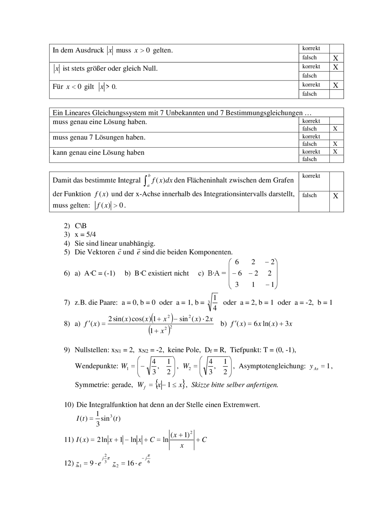 Prüfung Mathematik 1 Ss13 Loesung Prüfungen Mathematik I Docsity