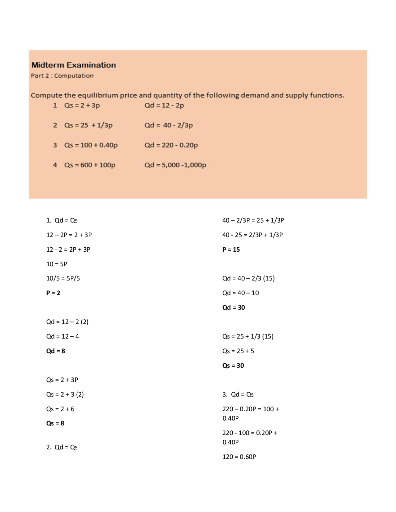 Midterm Computation 1 | Exams Managerial Economics | Docsity