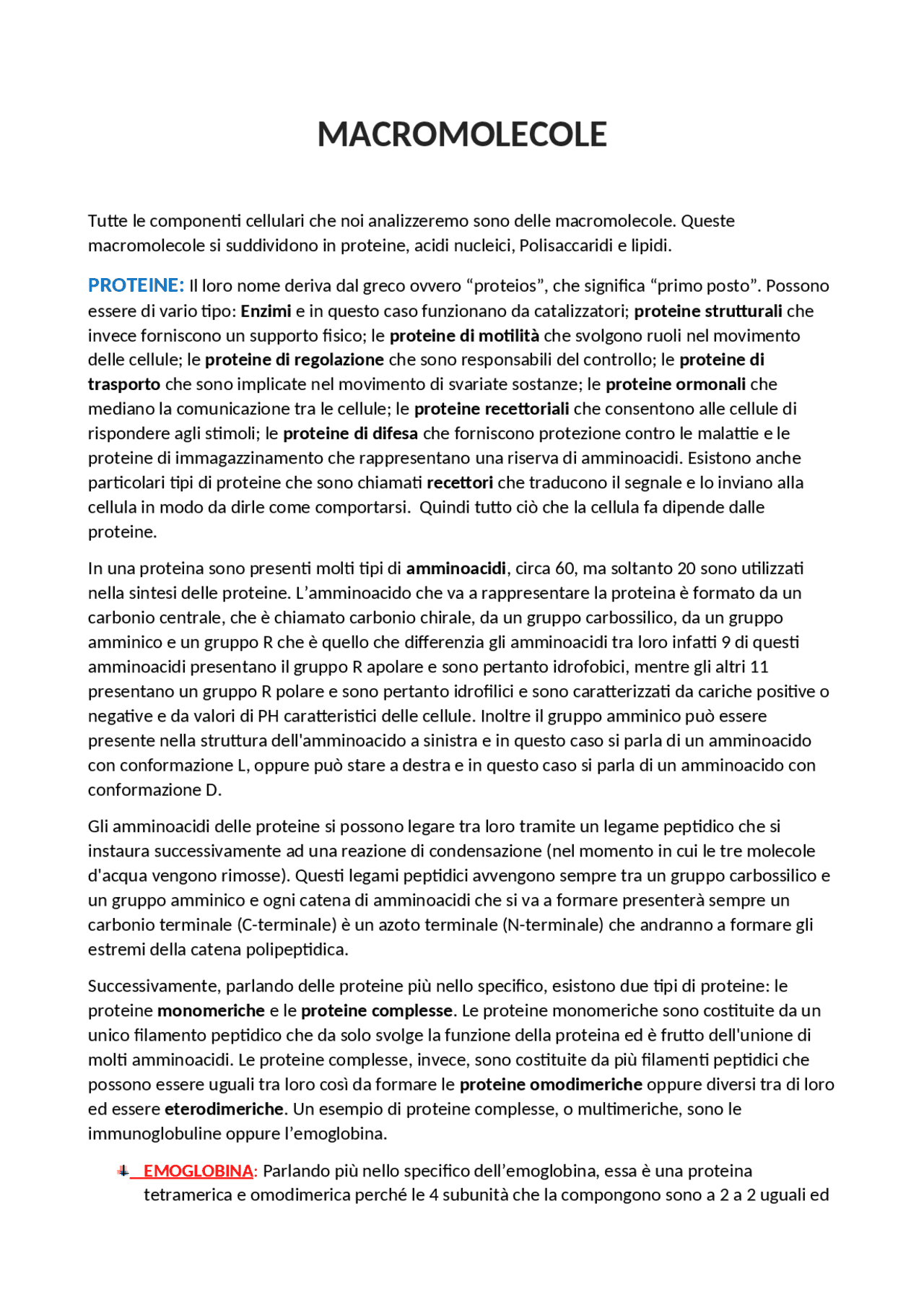 Le macromolecole del Becker | Sbobinature di Biologia Animale | Docsity