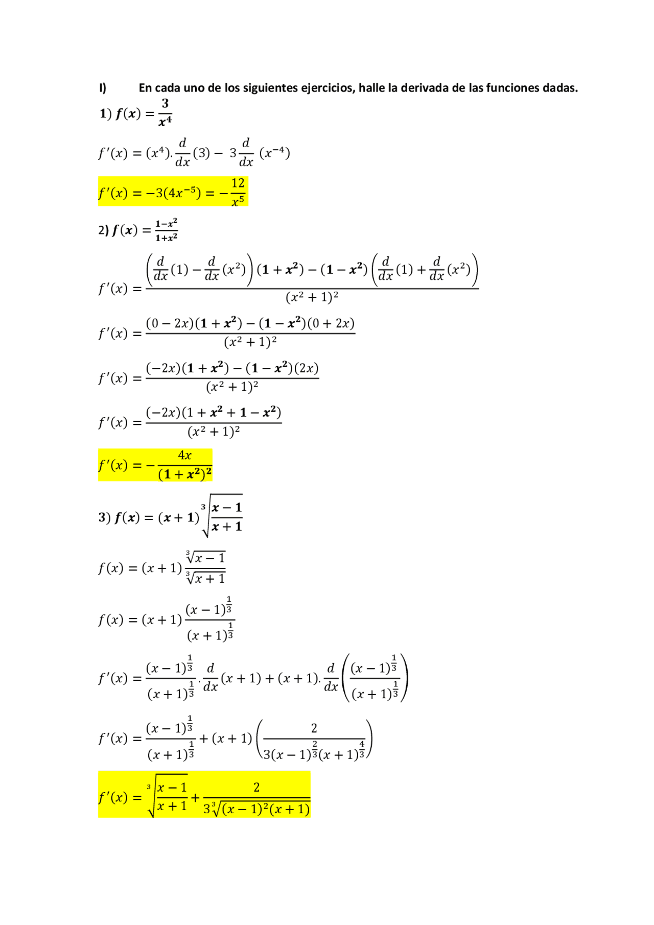 EJERCICIOS SOBRE DERIVADAS | Ejercicios de Cálculo | Docsity