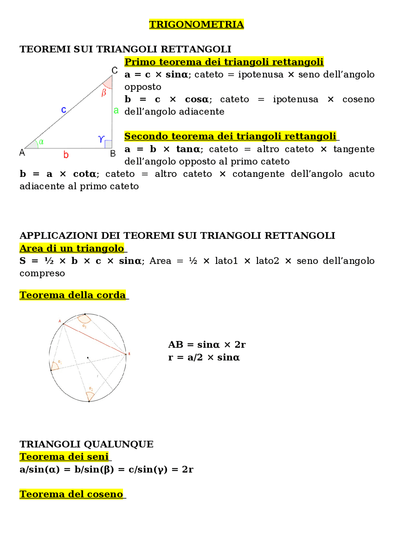 TRIGONOMETRIA FACILE | Schemi e mappe concettuali di Matematica | Docsity