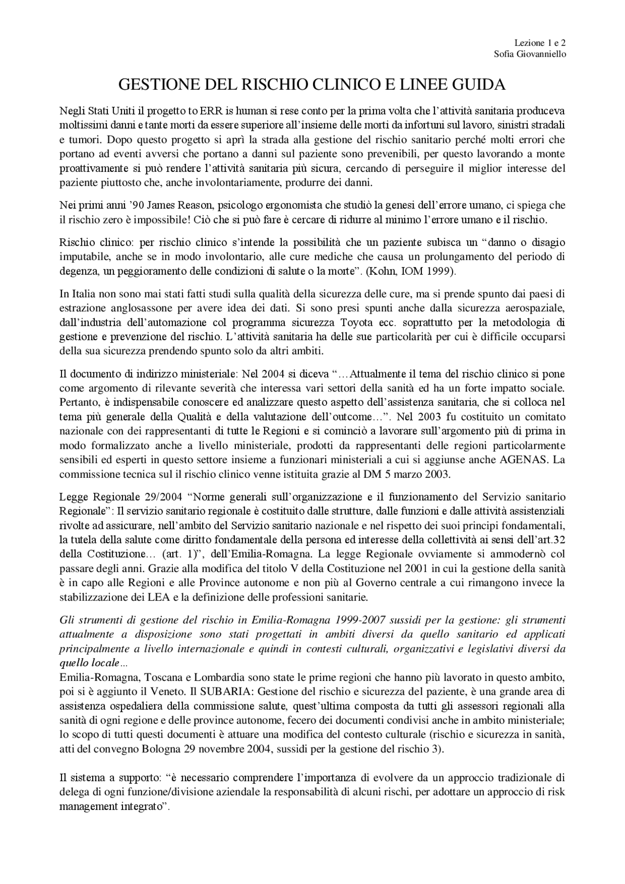 Gestione Del Rischio Clinico E Linee Guida Appunti Di Infermieristica