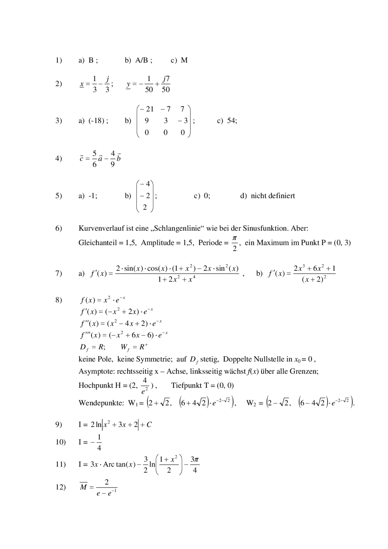 Prüfung Mathematik 1 Ss12 Loesung Prüfungen Mathematik I Docsity