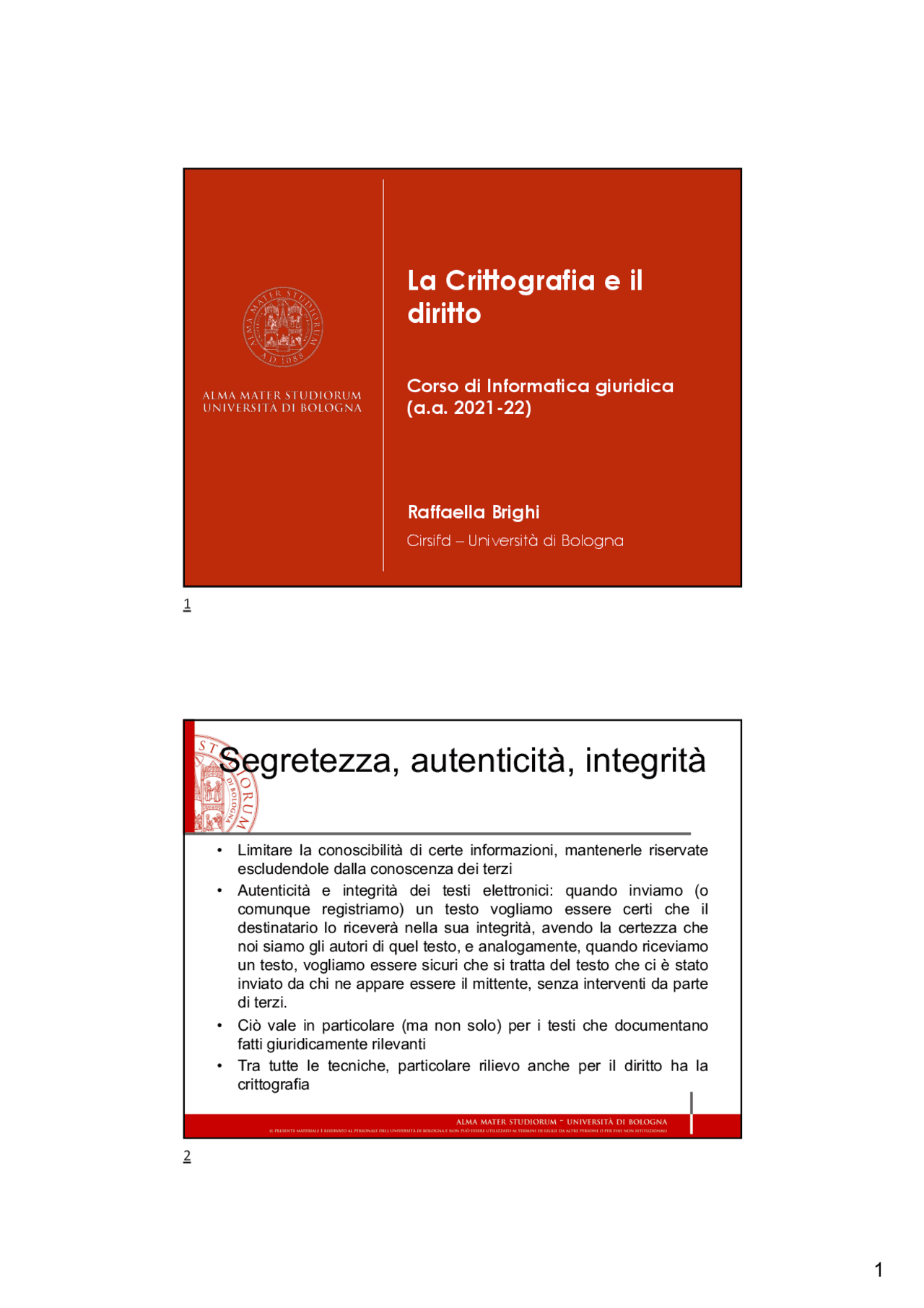 Crittografia E Diritto Slide Di Informatica Giuridica Docsity