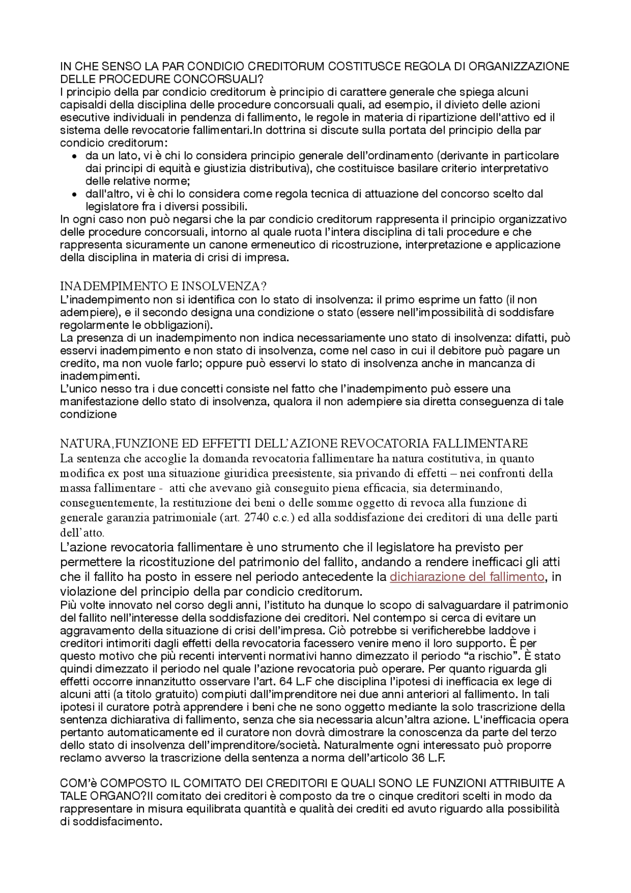 Diritto Fallimentare Prove Desame Di Diritto Fallimentare Docsity