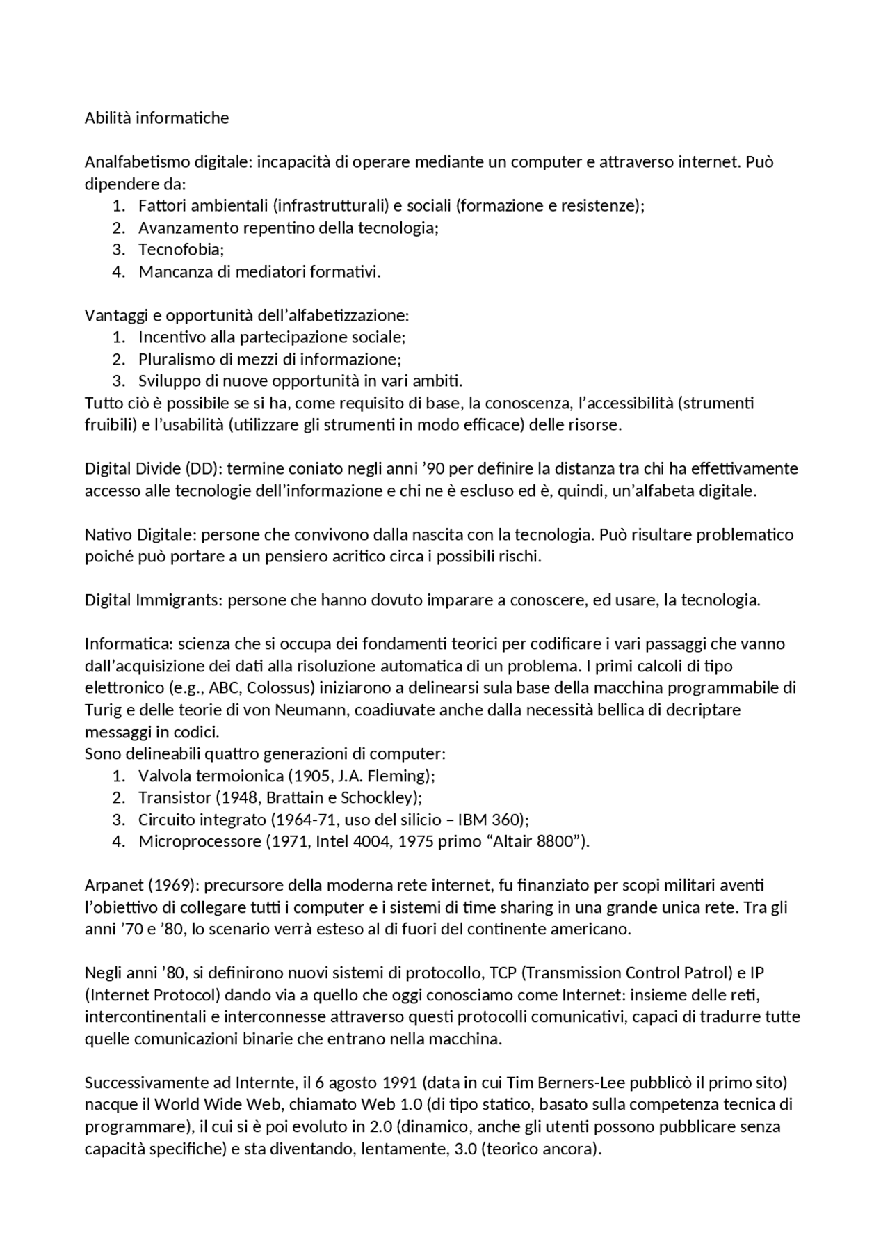 Informatica di base per scpa | Appunti di Fondamenti di informatica | Docsity