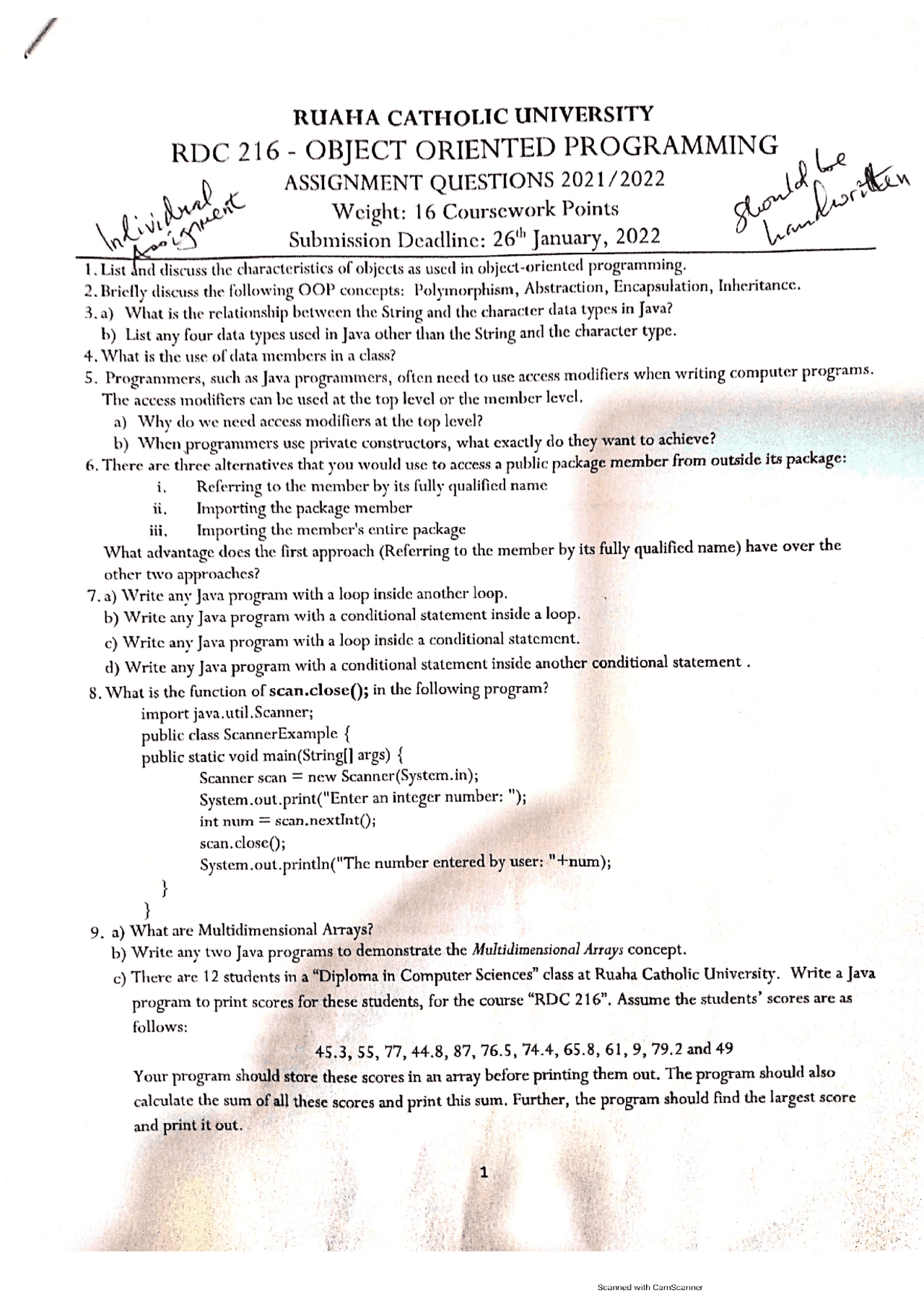 Objective of opp in java | Slides Computer Science | Docsity