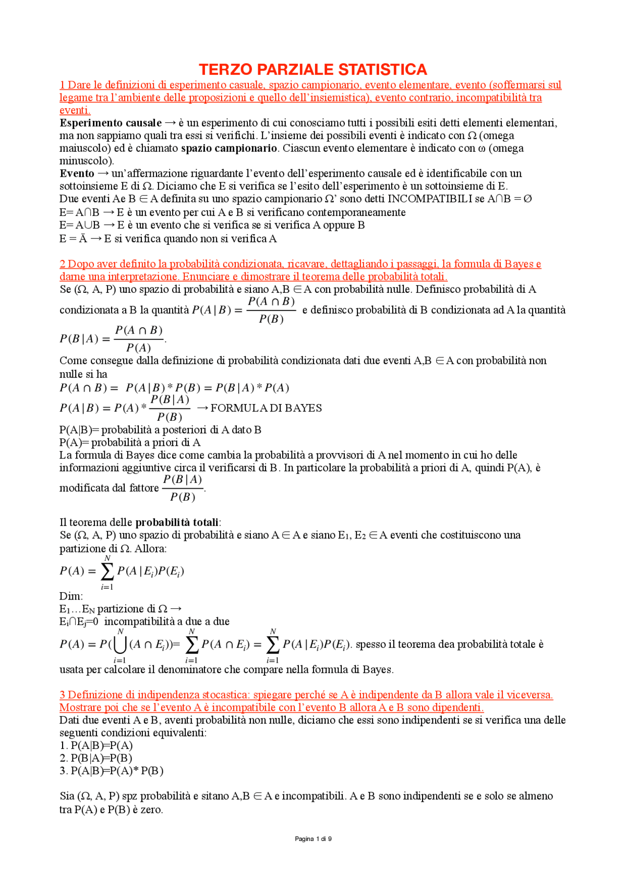 Statistica Clea Domande Parziale Appunti Di Statica Docsity