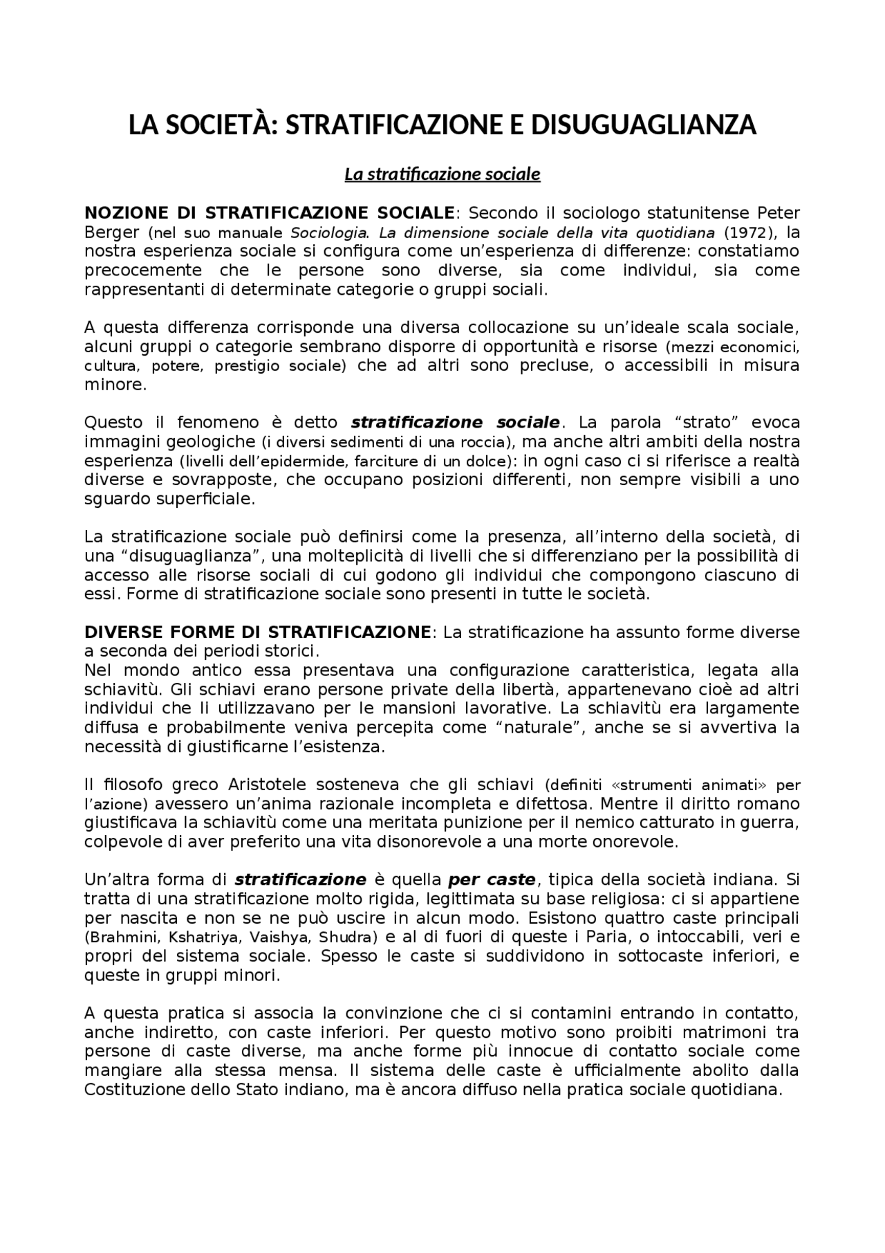 Sociologia Stratificazione Sociale Scienze Umane Appunti Di Scienze