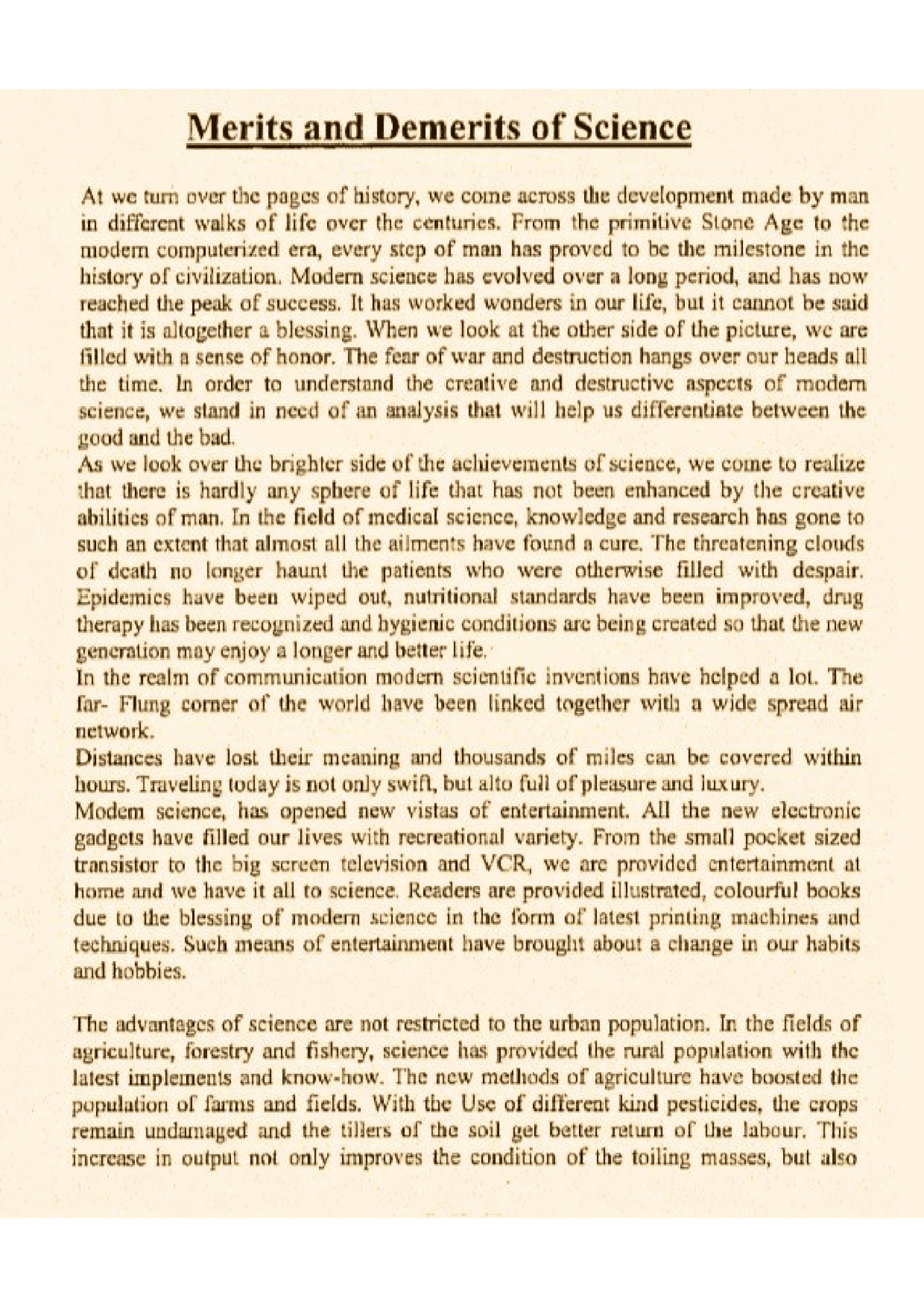 Essay ( Merits and DeMerits of Science ) | High school final essays ...