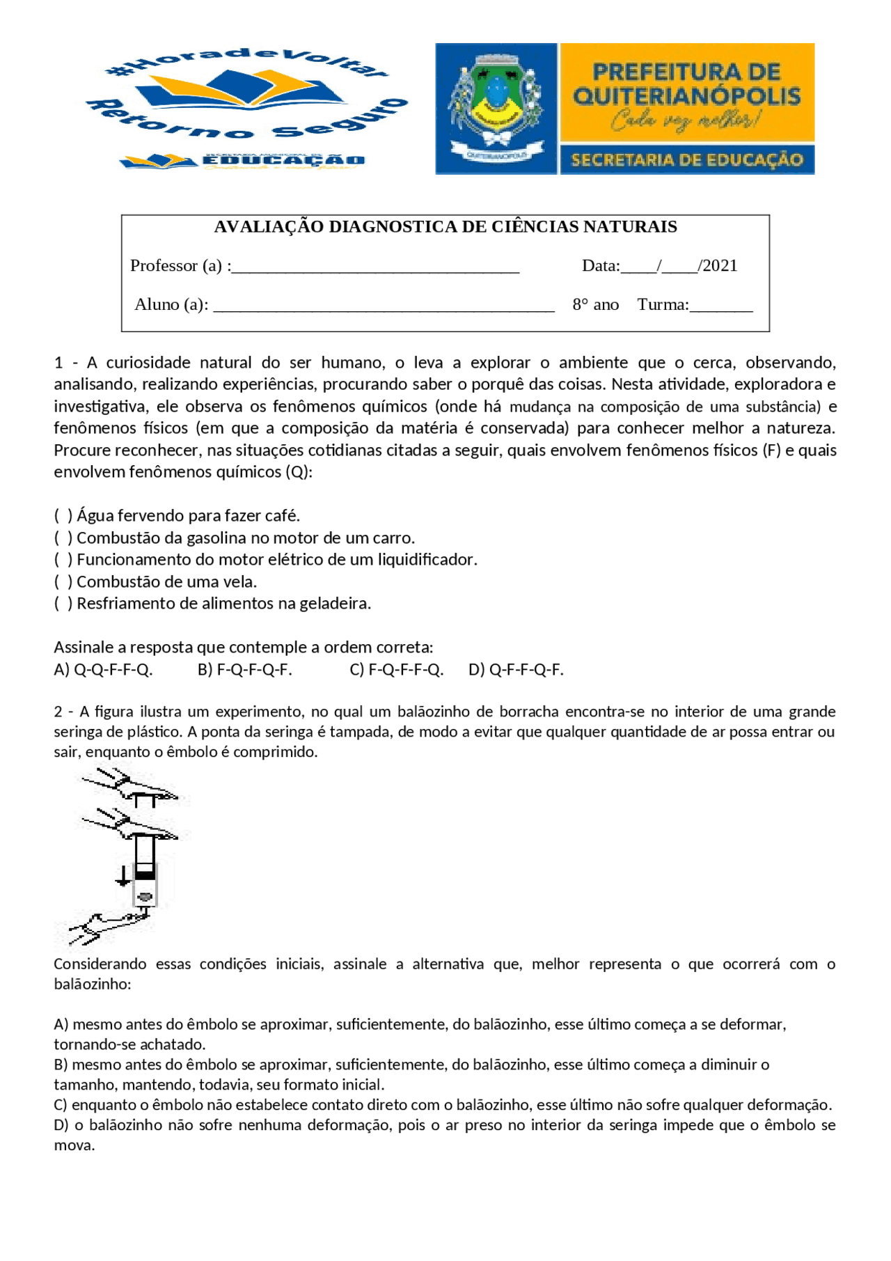 Modelo De Avaliação Diagnóstica Provas Matemática Docsity